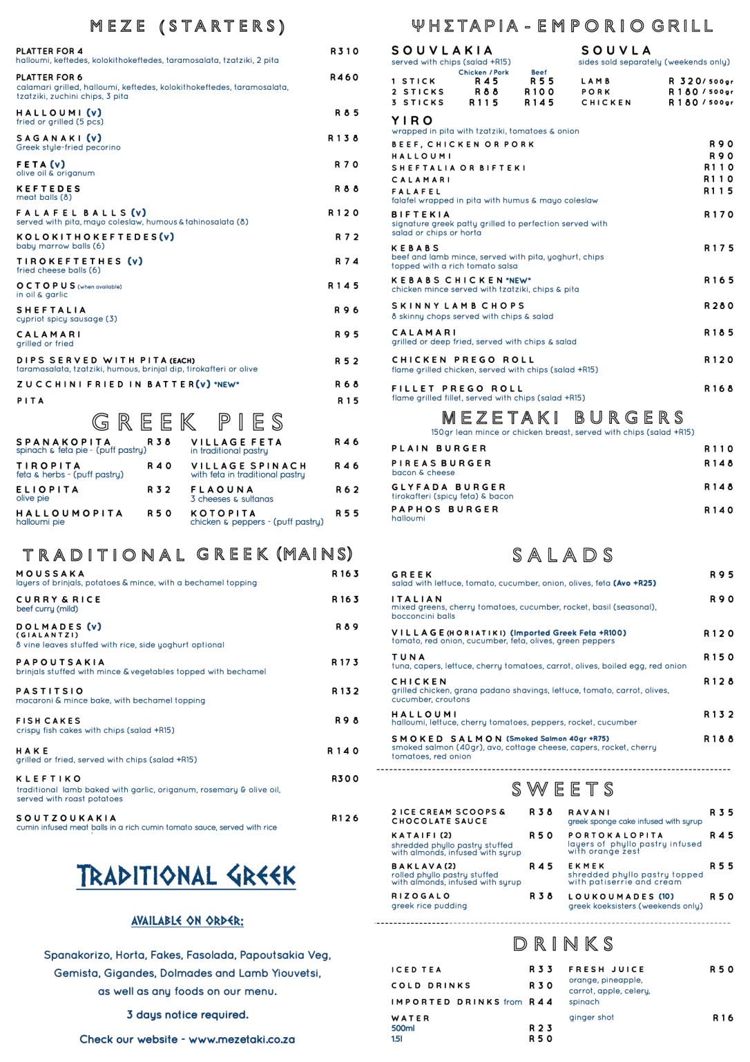 Menu Hazelwood Pretoria - Mezetaki - Mediterranean Restaurant and Deli